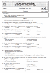 Grade 08 Science 1st Term Test Paper 2019 English Medium - North ...