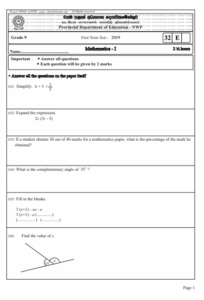 Grade 09 Mathematics 1st Term Test Paper 2019 English Medium - North ...