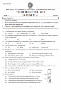 Grade 11 Science 3rd Term Test Paper 2018 English Medium - North ...