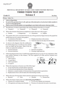 Grade 11 Science 3rd Term Test Paper 2019 English Medium - North ...