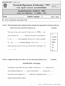 Grade 11 English 2nd Term Test Paper with Answers 2019 - North western ...