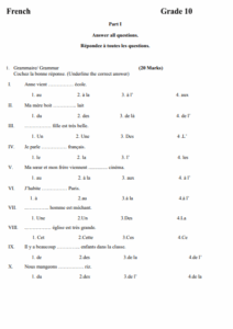 Grade 10 French 3rd Term Test Paper 2020 - North western Province