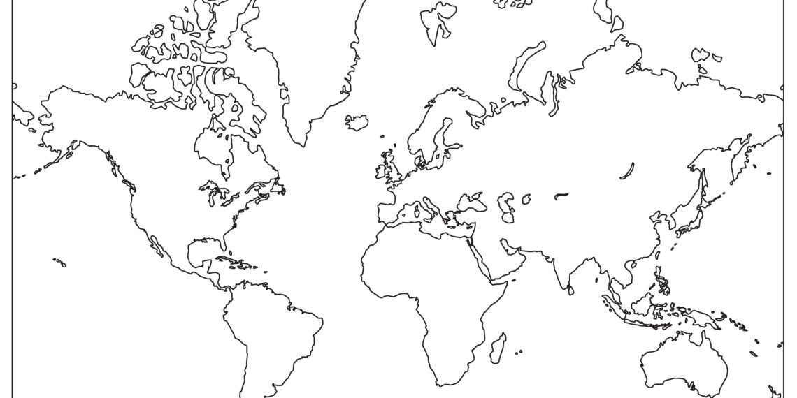 Empty World Map for Practice G.C.E O/L Examination Map Marking