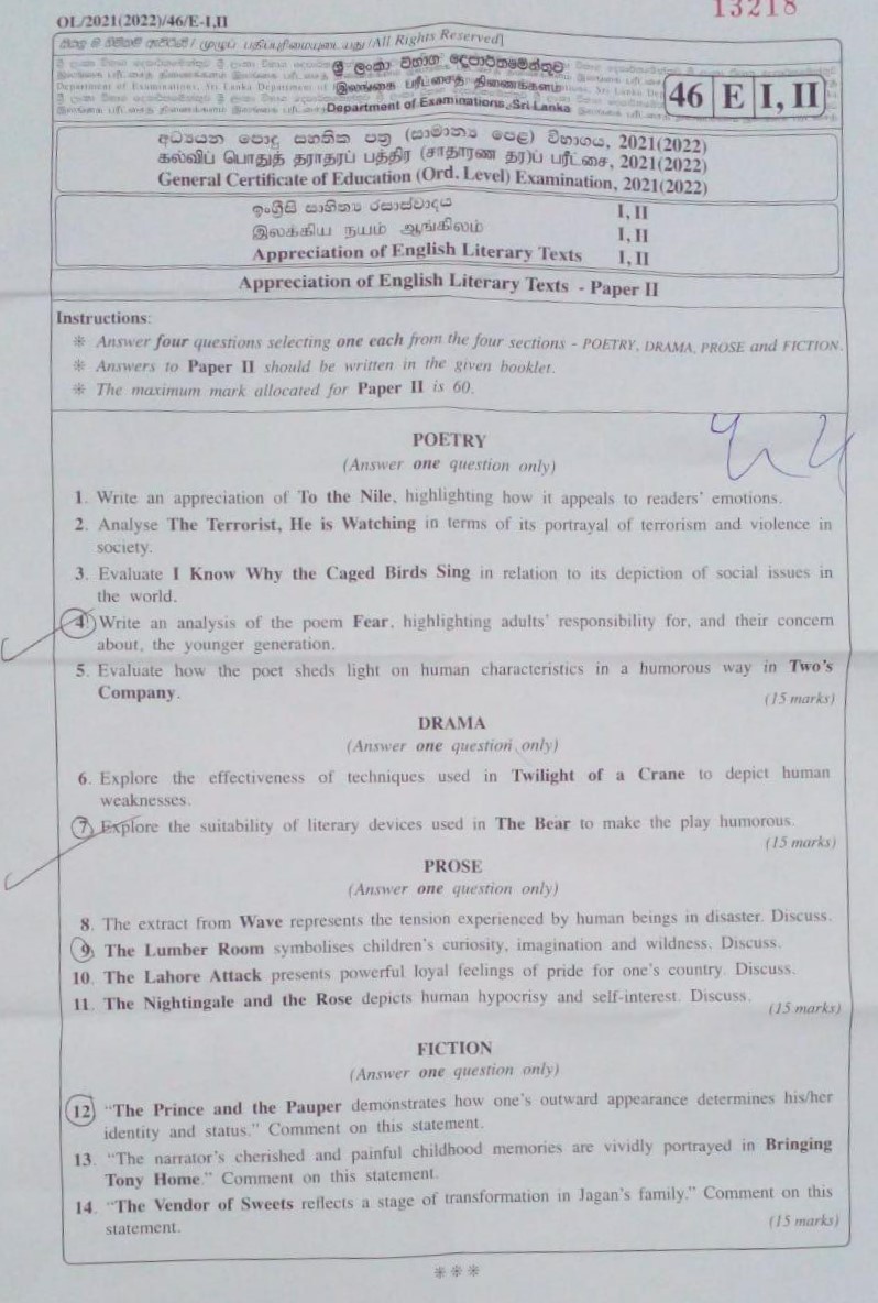 2021 O L English Literature Past Paper And Answers English Medium 2021 O L English Literature Past Paper And Answers English Medium