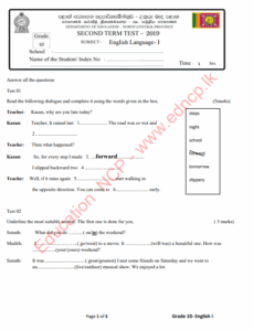 Grade 10 English Language 2nd Term Test Paper with Answers 2019 | North ...
