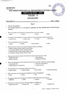 Grade 08 Geography 2nd Term Test Paper 2019 | English Medium