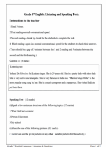2022 Grade 07 English Listening And Speaking 3rd Term Test Paper ...