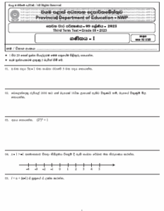 2023(2024) Grade 09 Maths 3rd Term Test Paper | North Western Province